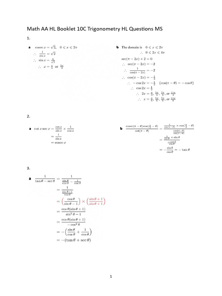 10C. Trigonometry HL MS | PDF