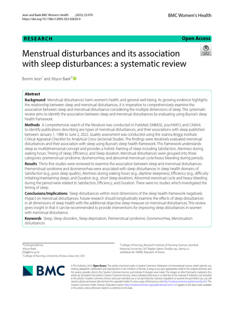 Sleep and Menstrual Disturbances Review | PDF | Premenstrual Syndrome ...