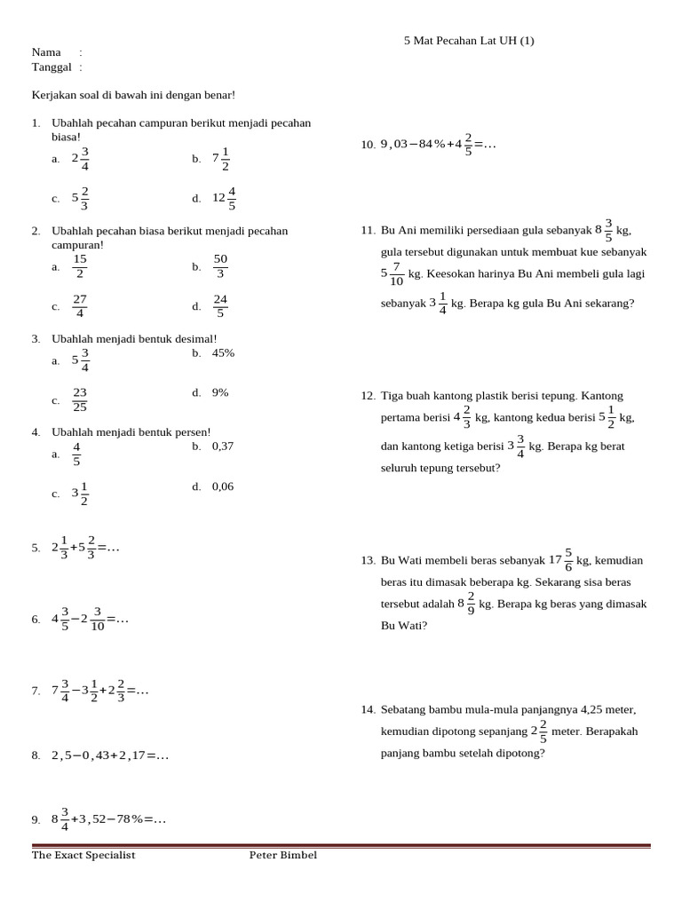 5 MAT Pecahan Lat UH | PDF