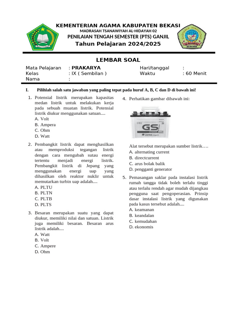 Soal-Pts-Prakarya 9 | PDF