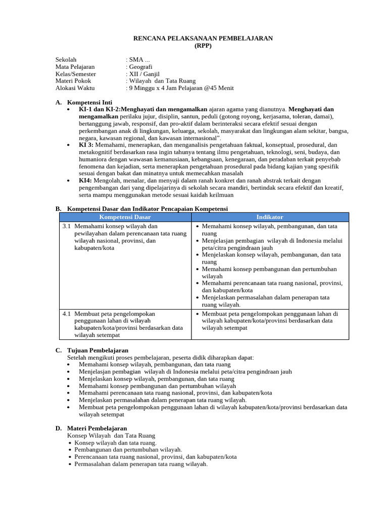 RPP 1 KD 3.1 Memahami Konsep Wilayah Dan Pewilayahan | PDF