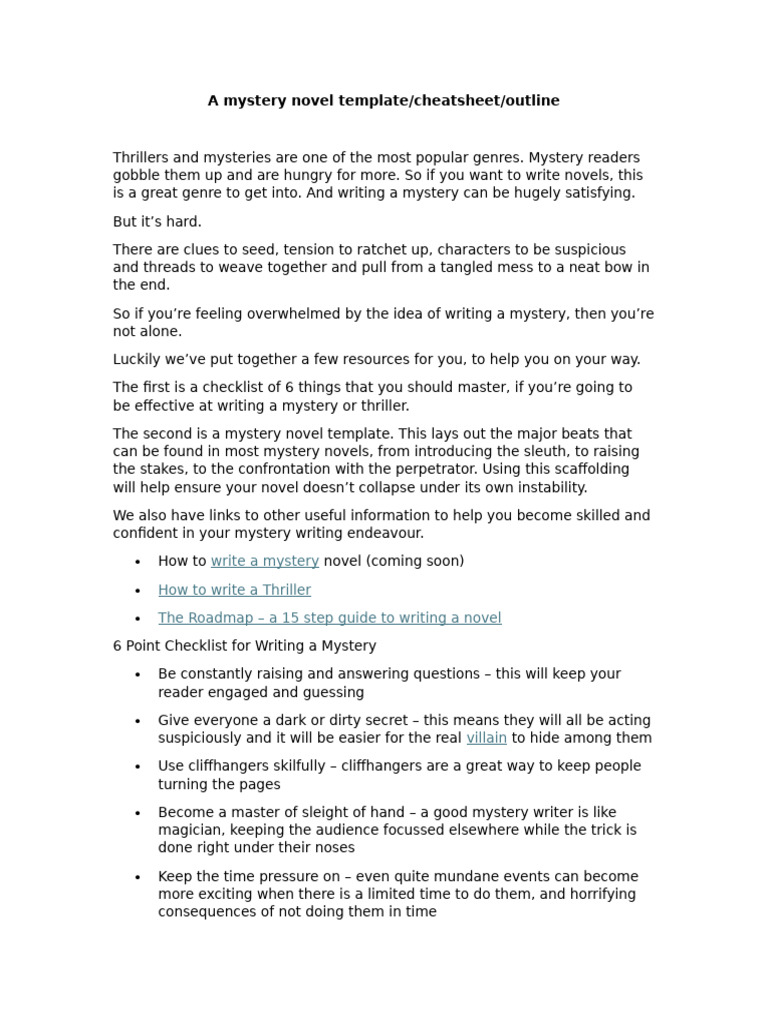 Mystery Novel Scene Cheat Sheet | PDF