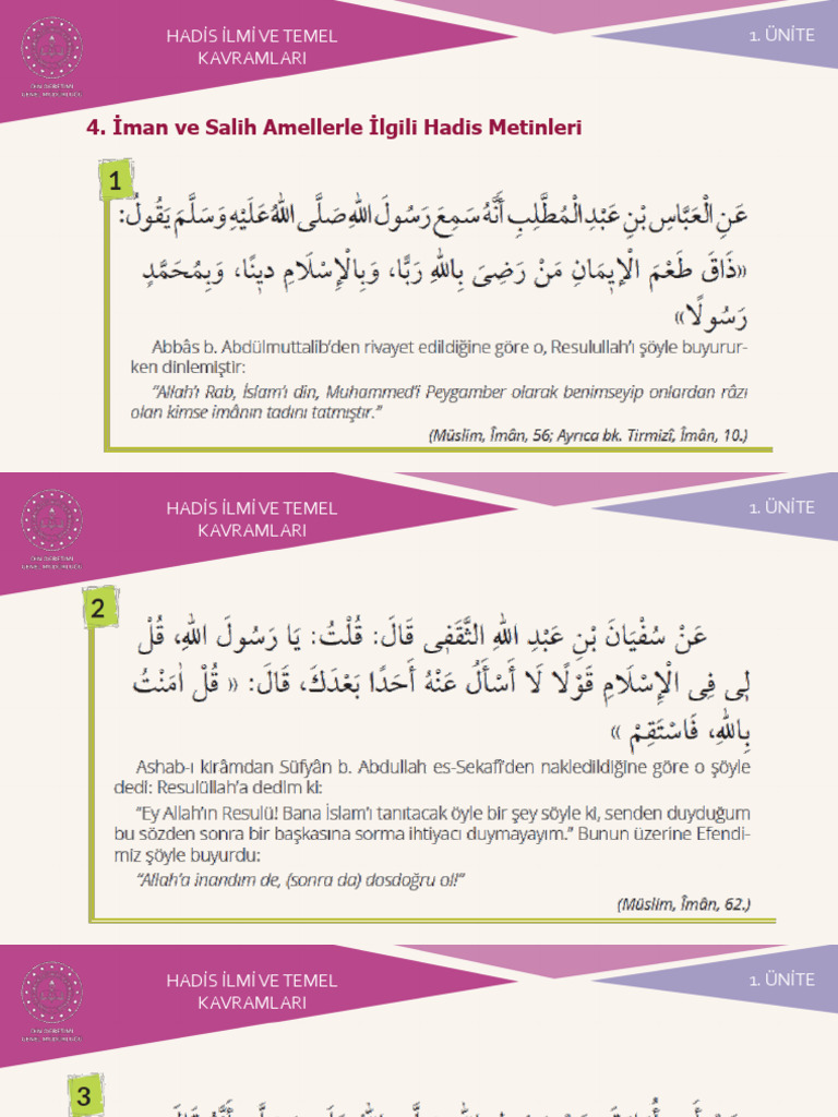 01-04 İman Ve Salih Amellerle İlgili Hadis Metinleri | PDF
