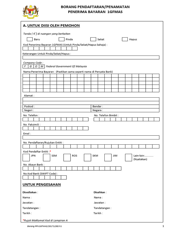 BORANG PENDAFTARAN PENDAFTARAN DAN PENAMATAN VENDOR iGFMAS (PTJ) | PDF