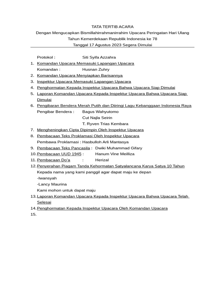 TATA TERTIB ACARA UPACARA 17 Agustus | PDF