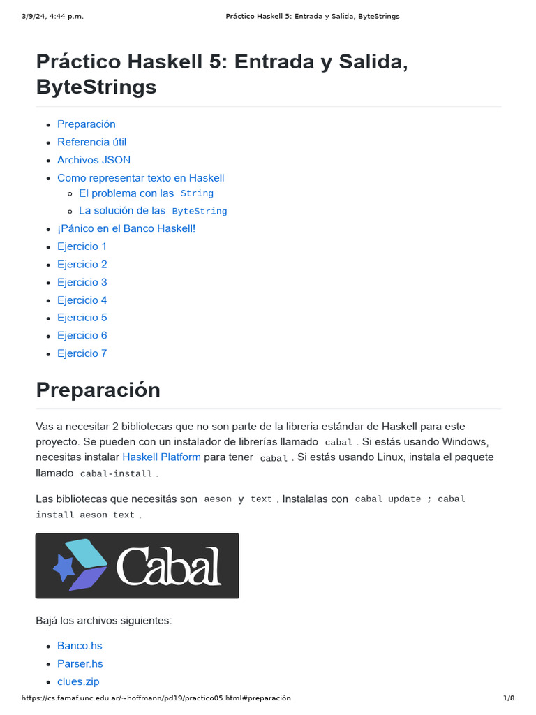 Práctico Haskell 5 - Entrada y Salida, ByteStrings | PDF