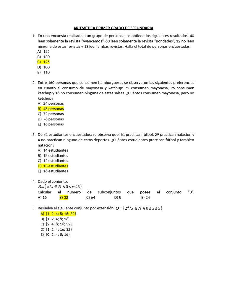 Examen Semanal Aritmética 1ro y 2do Grado de Sec | PDF