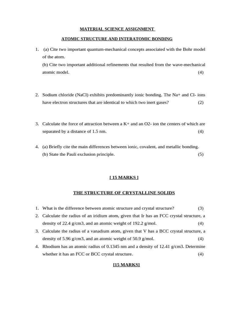 MATERIAL SCIENCE ASSIGNMENT ONE | PDF