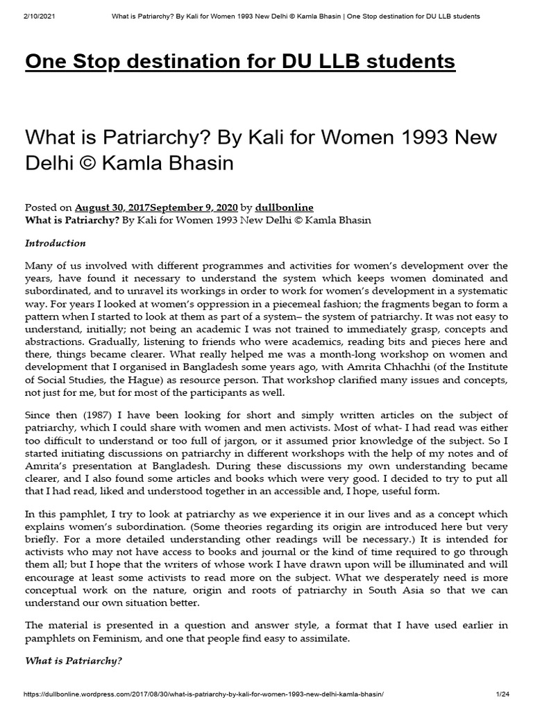 Kamla Bhasin Patriarchy | PDF | Patriarchy | Social Science