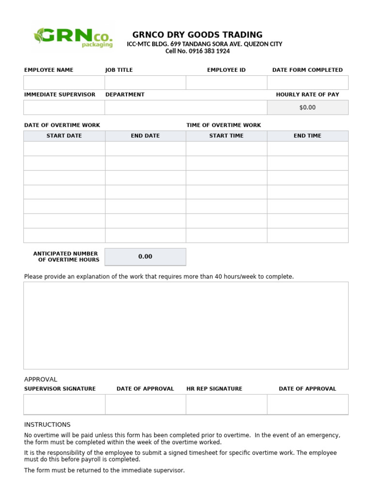 Overtime Slip Form | PDF