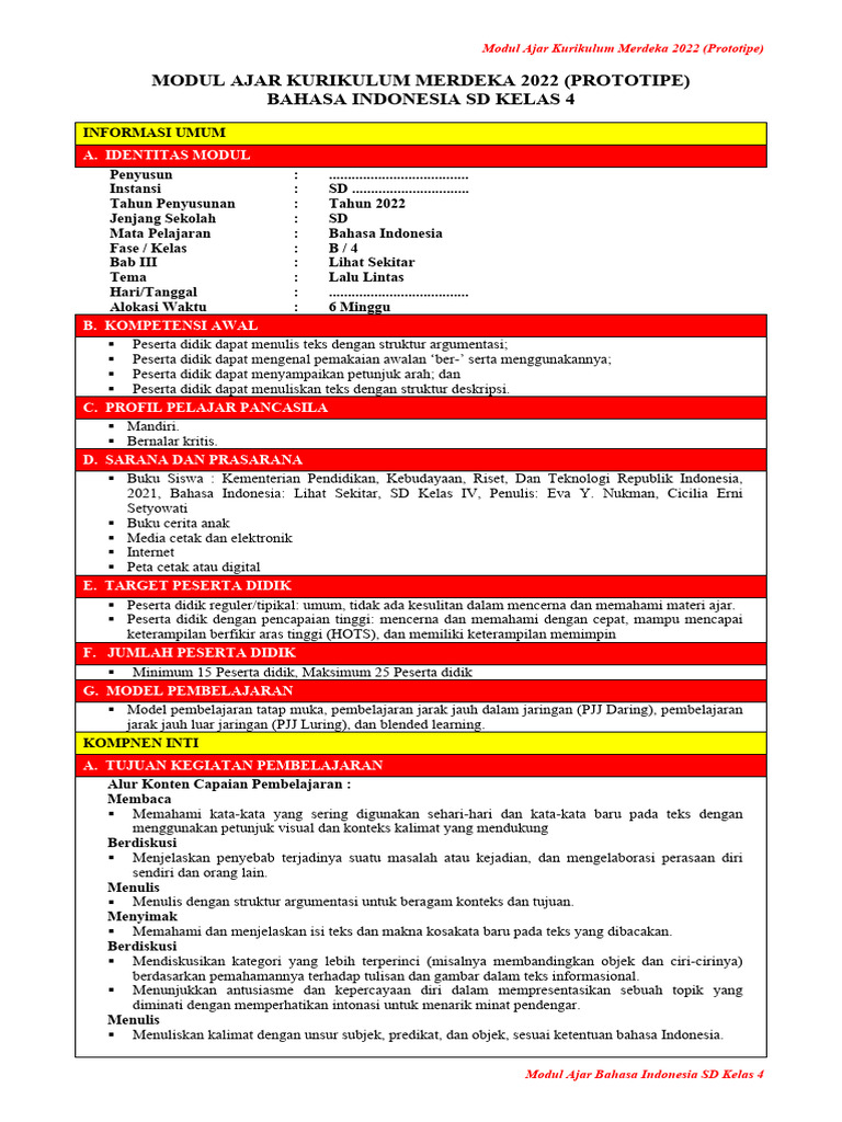 MODUL AJAR BAB 3 BINDO | PDF