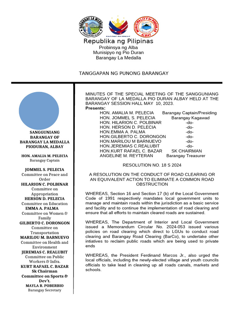 ROAD CLEARING RESOLUTION | PDF