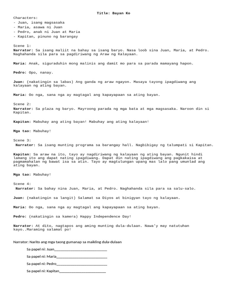 Skit para Sa Pagmamahal Sa Bayan | PDF