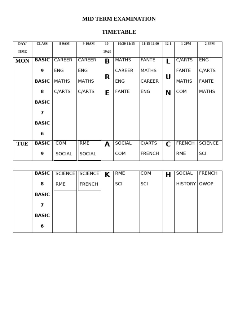 Timetable First Term | PDF