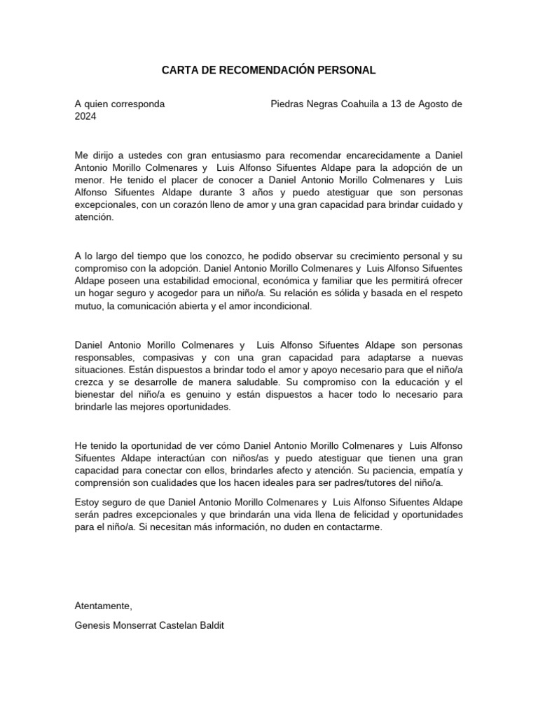 CARTA LUIS Y DANI | PDF