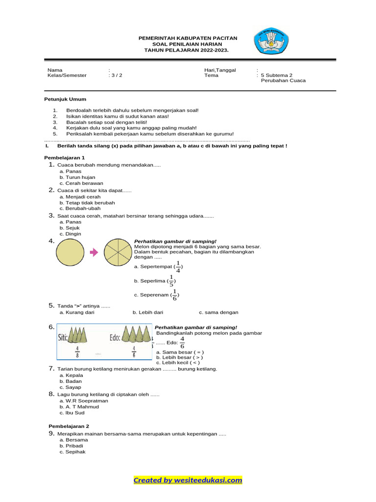 Soal PH Kelas 3 Tema 5 Sub 2 | PDF