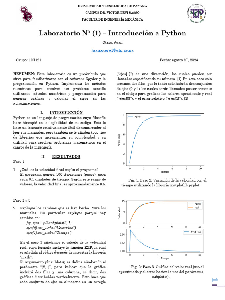 Informe 1 - Introducción A Python (Juan Otero) | PDF