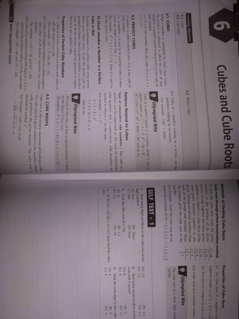 Cube and Cube Roots Class 8th Maths SOF Guidebook PDF | PDF