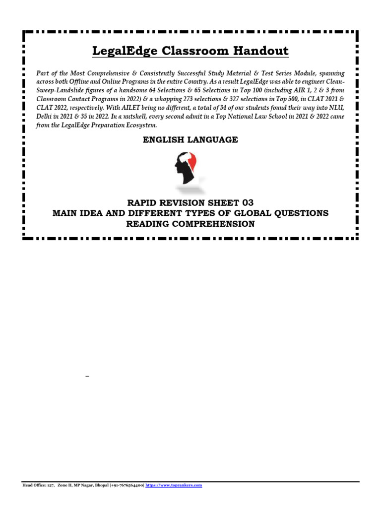 RR03 - Main Idea in Reading Comprehension | PDF