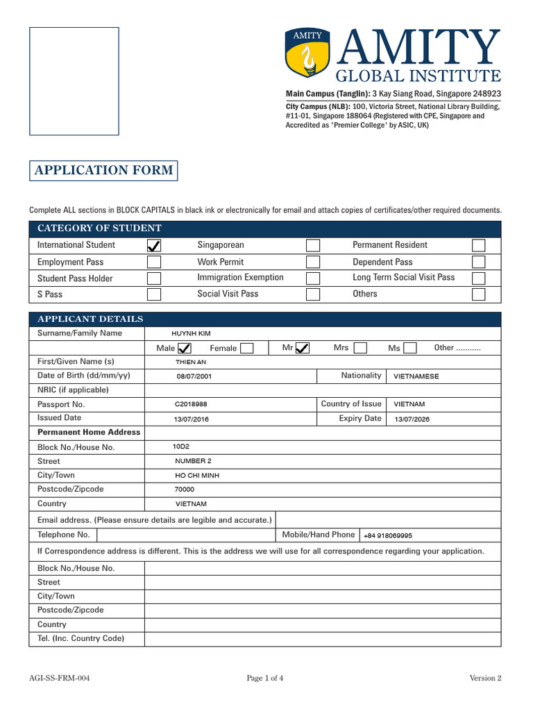 AGI-SS-FRM-004 Application Form Version 2 | PDF