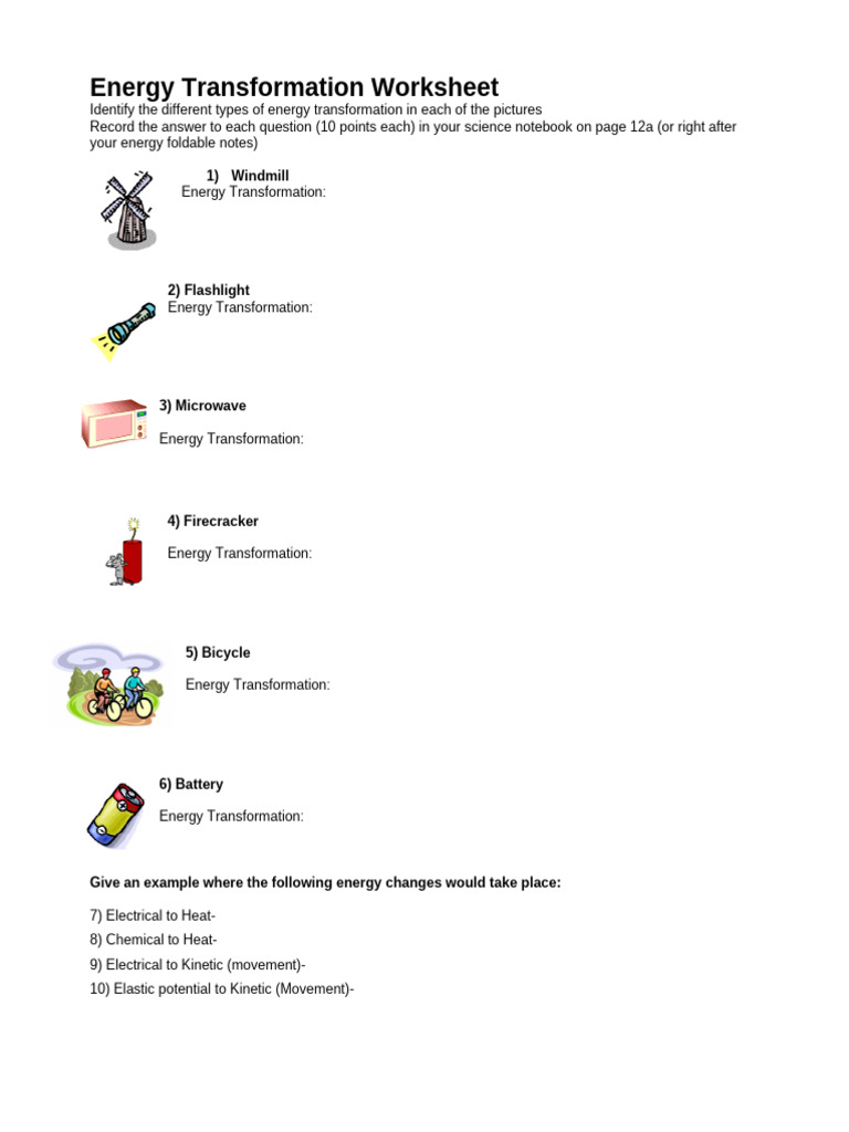 10 - Energy Transformation Practice 1 | PDF | Kinetic Energy | Heat