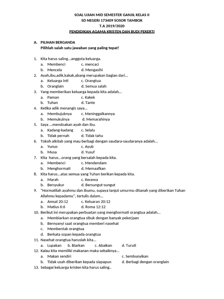 Soal Uts Agama KLS 2 | PDF