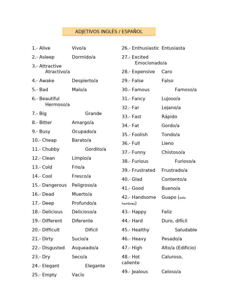 Lista de Adjetivos | PDF