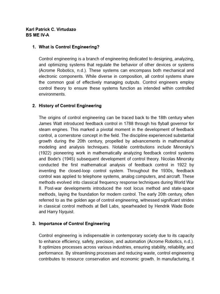 Virtudazo - Control Engineering Assignment 1 | PDF