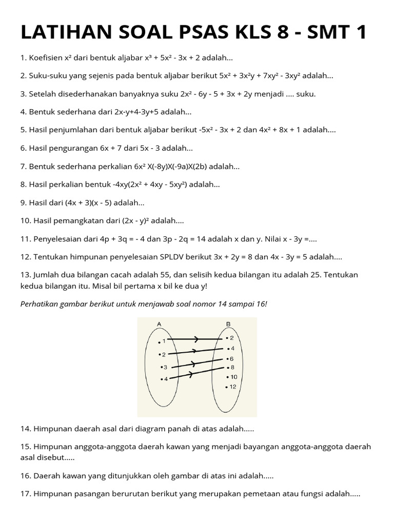 Latihan Soal Psas KLS 8 - SMT 1 - 20231201 - 111706 - 0000 | PDF
