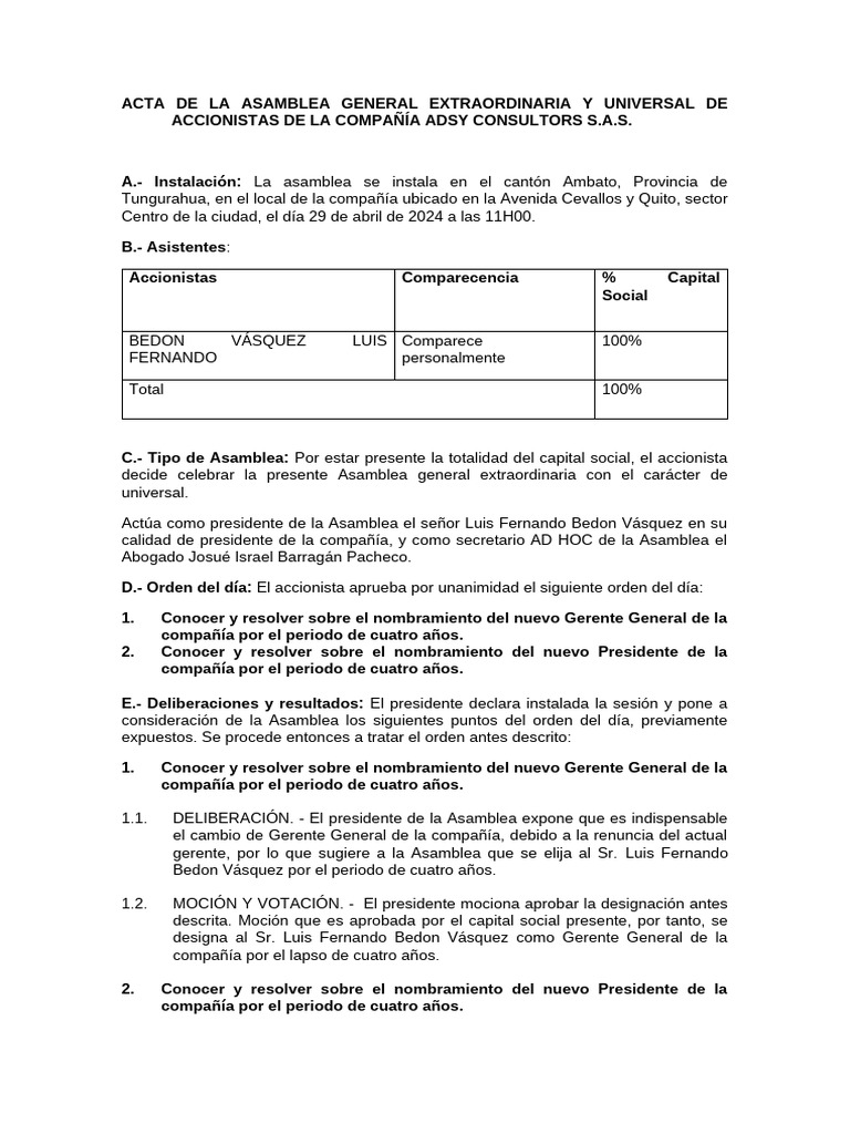 Asamblea, Junta, Solicitud - Cami | PDF