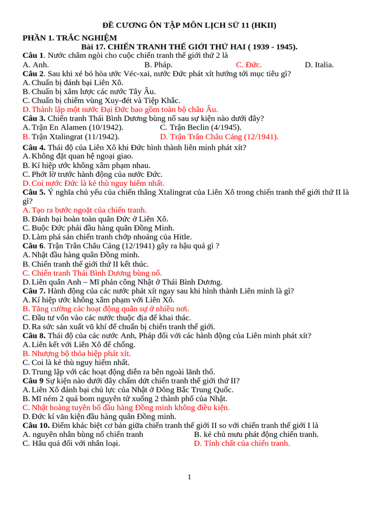 ĐỀ CUONG L SỬ 11 HK2 | PDF