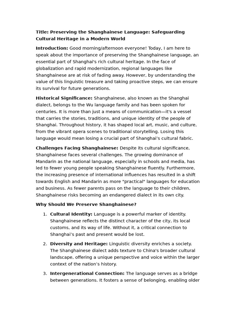 Preserving The Shanghainese Language - Safeguarding Cultural Heritage ...