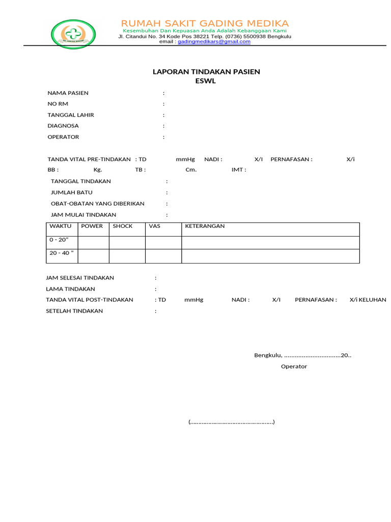 LAPORAN TINDAKAN ESWL | PDF