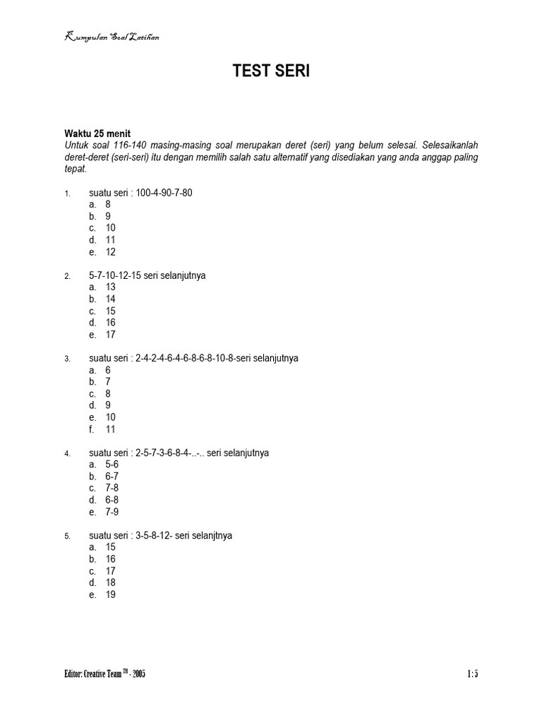 Soal Psikotest Deret Angka 1 1 2 | PDF