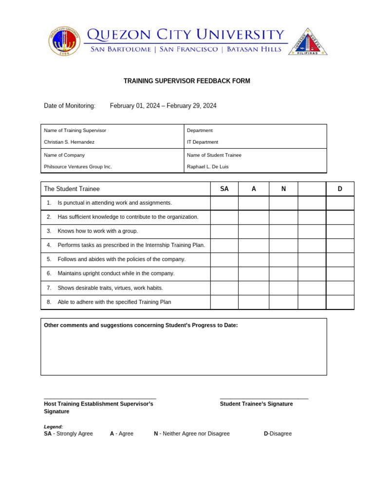 Training Supervisor Feedback FEB | PDF