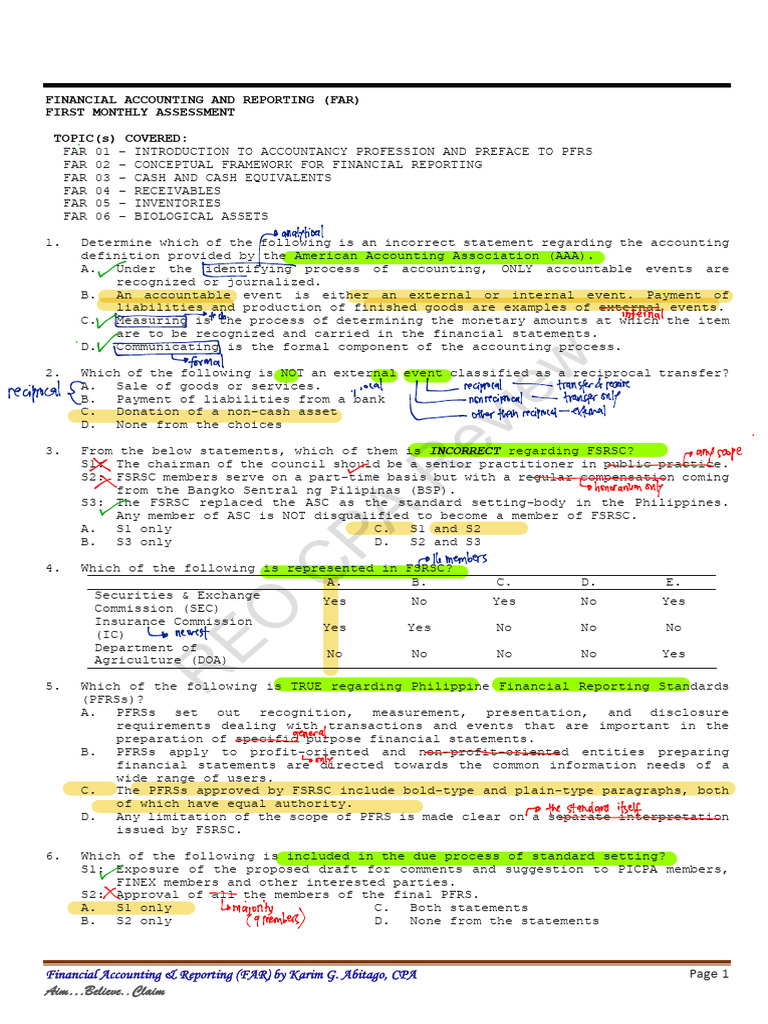 ANNOTATED FAR First Monthly Assessment Examinations | PDF