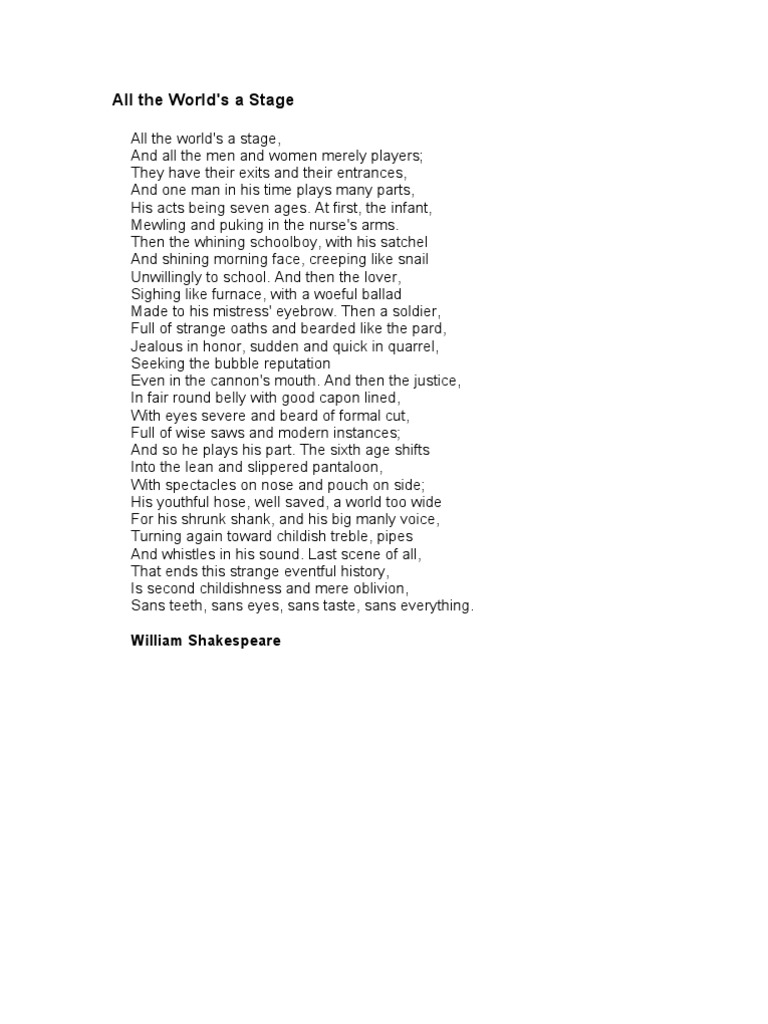 All The World's A Stage: William Shakespeare | PDF | Poetry