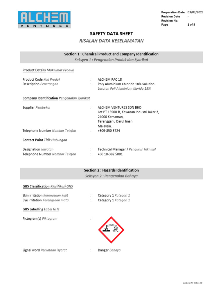 Sds_alchem Pac 18 | PDF
