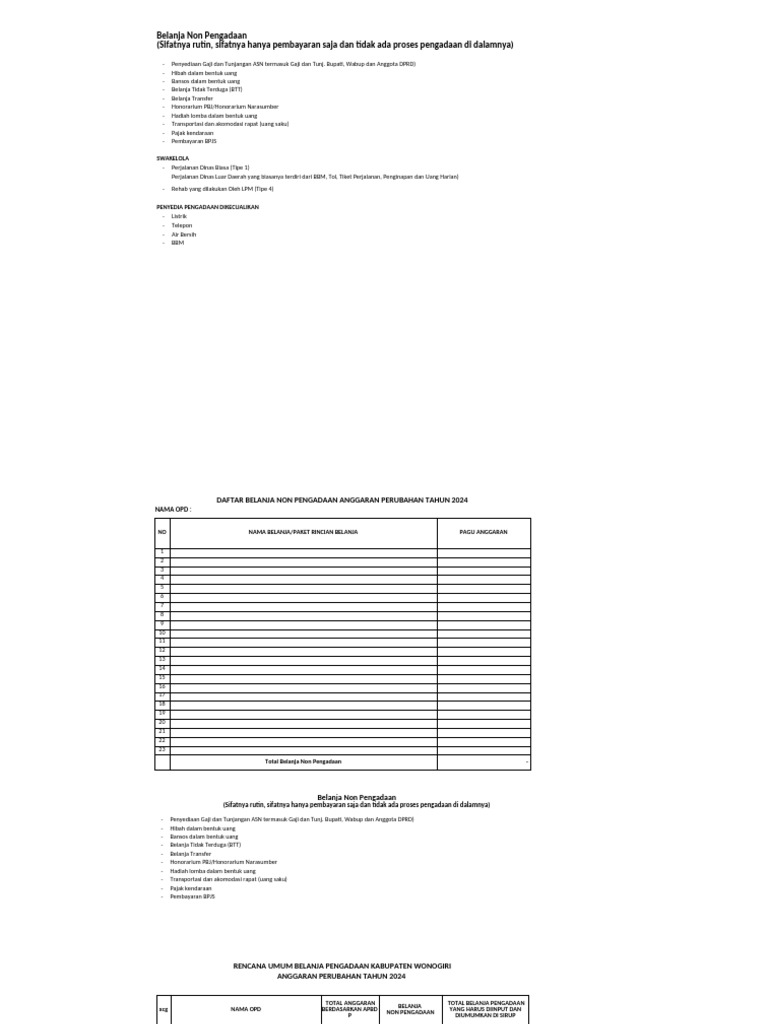Form Belanja Non Pengadaan Perubahan Murni | PDF