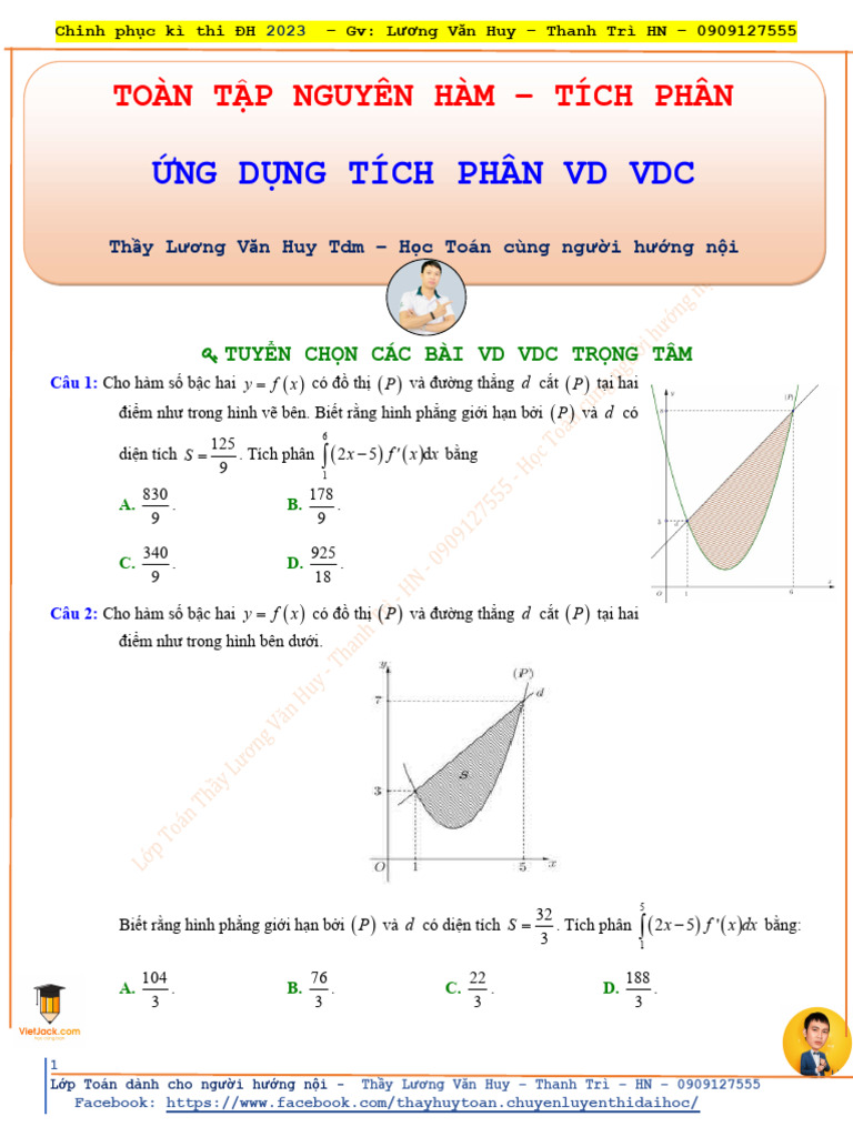 (LVH) - TUYỂN CHỌN BT ỨNG DỤNG TÍCH PHÂN VD VDC | PDF