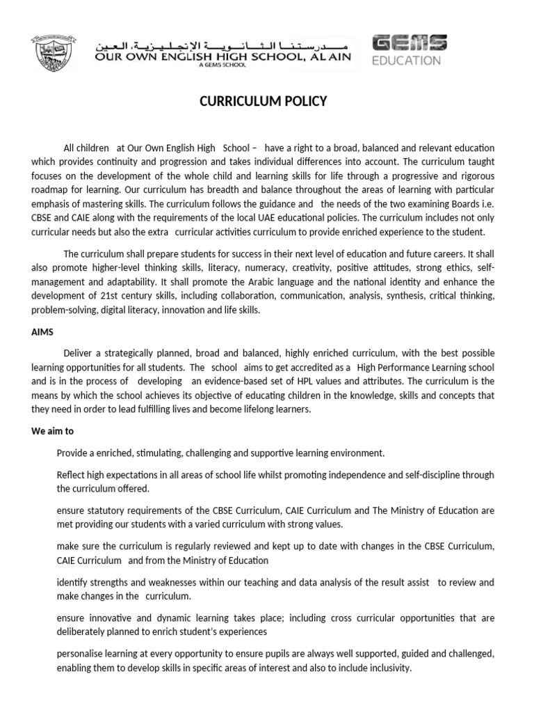 Curriculum policy final 2024-2025[51227] | PDF