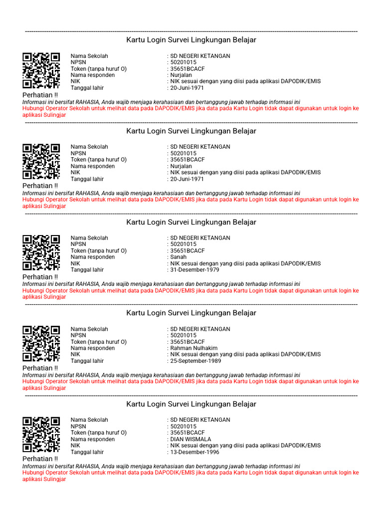 Kartu Login Semua | PDF