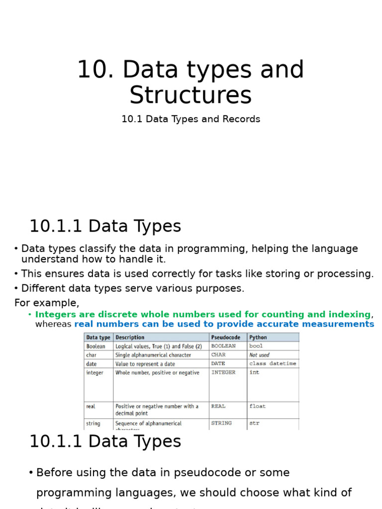 Ch 10 Data Types and Structures | PDF