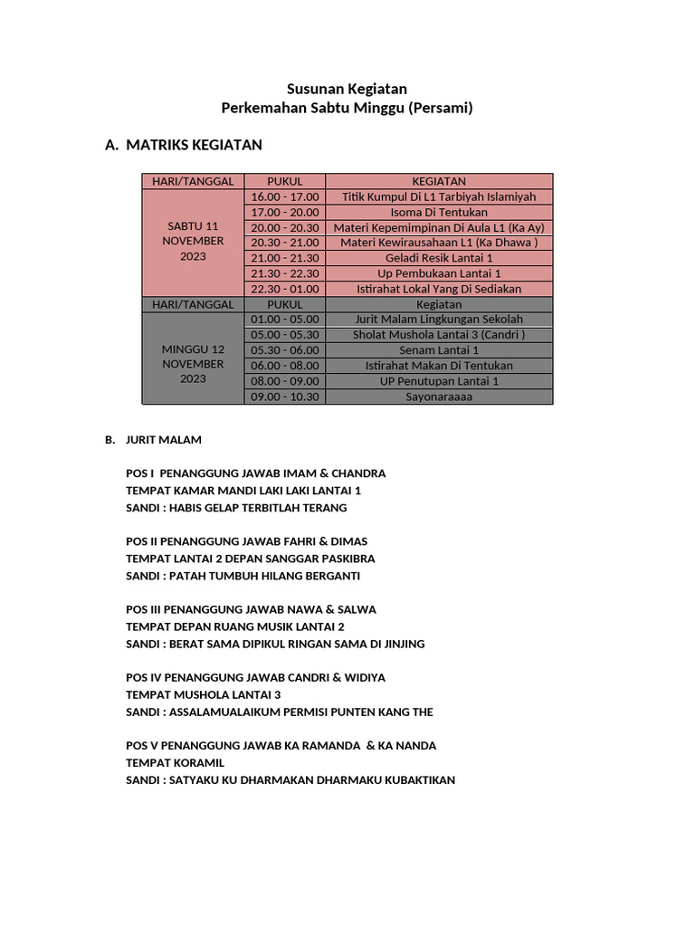 Susunan Kegiatan Ekskul | PDF