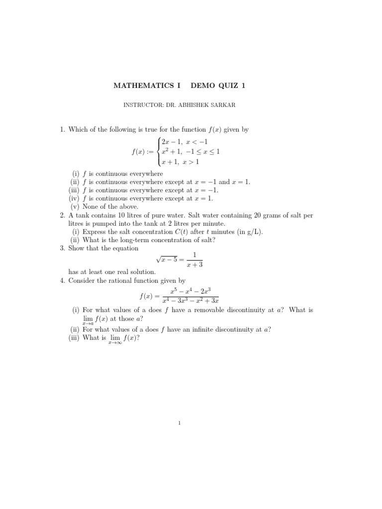 Math Quiz for College Students | PDF