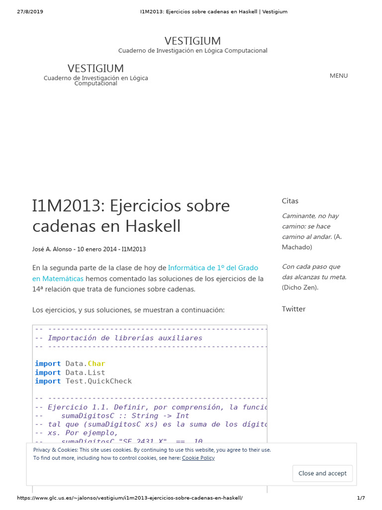 Ejercicios Sobre Cadenas en Haskell - Vestigium | PDF