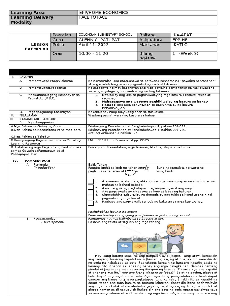 Lesson Exemplar in Epp4 | PDF
