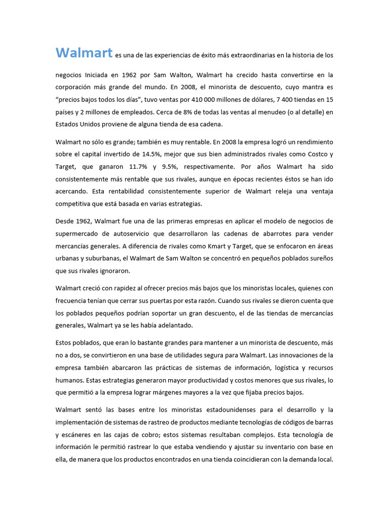 Walmart Es Una de Las Experiencias de Éxito Más Extraordinarias en La ...