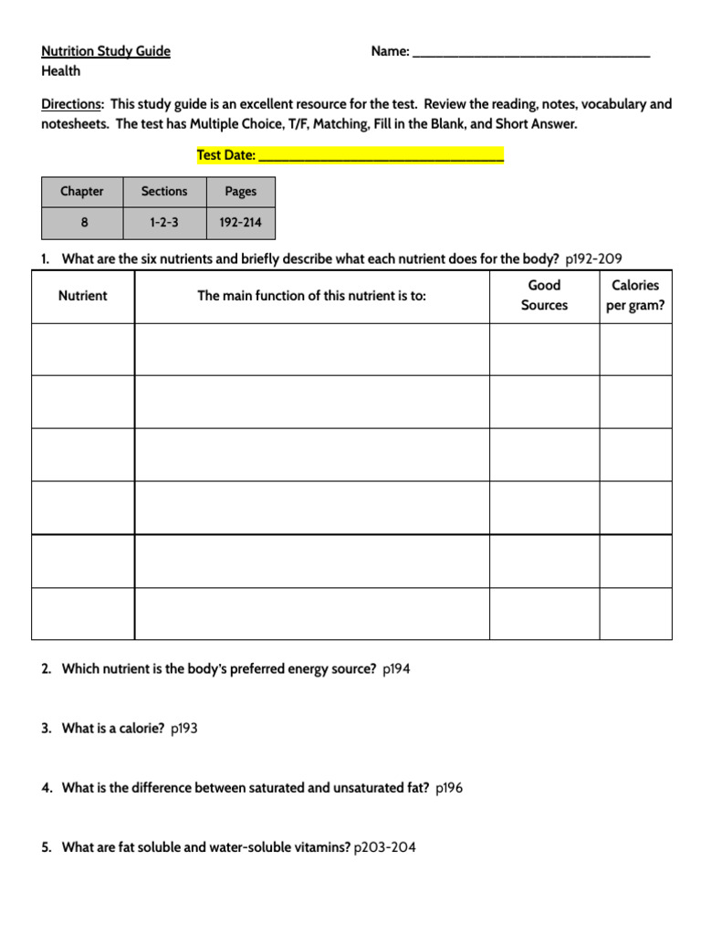 Nutrition Study Guide | PDF