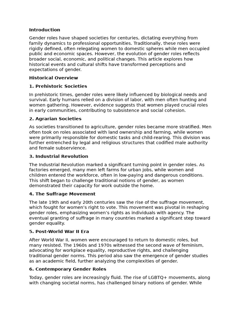 The Evolution of Gender Roles in Society | PDF